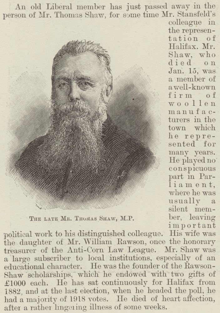 故トーマス・ショー議員（彫刻）。