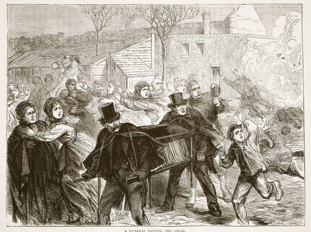 1871年3月の包囲中の葬儀、1870年から1871年のフランスとドイツ間の戦争のカッセルズ歴史のイラスト