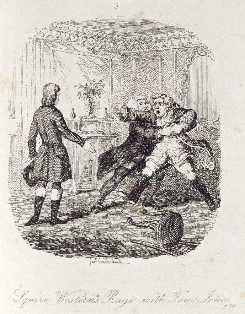 アーティストが彫刻した「トムジョーンズ、創設者の歴史」のトムジョーンズとのウェスタンレイジのスクワイア。ヘンリーG.ボーン、1853年