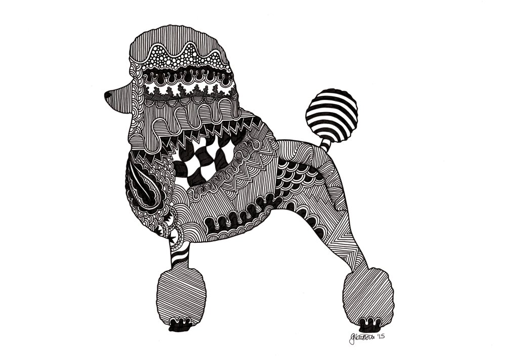 プードル 2015年（ブリストルボードにインク）