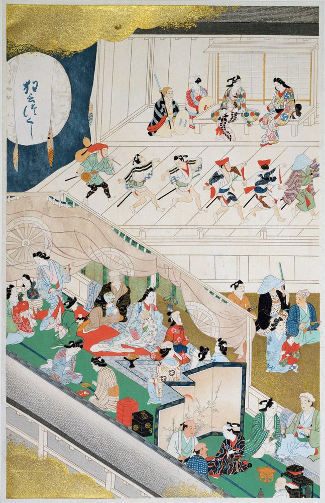 元禄時代（1688〜1704）の日本の人気劇場の風景、1908年8月、雑誌「国華」のイラスト