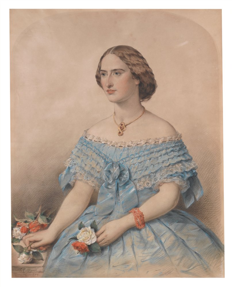 若い女性の肖像、ミス・フロー、1863（紙にパステル）