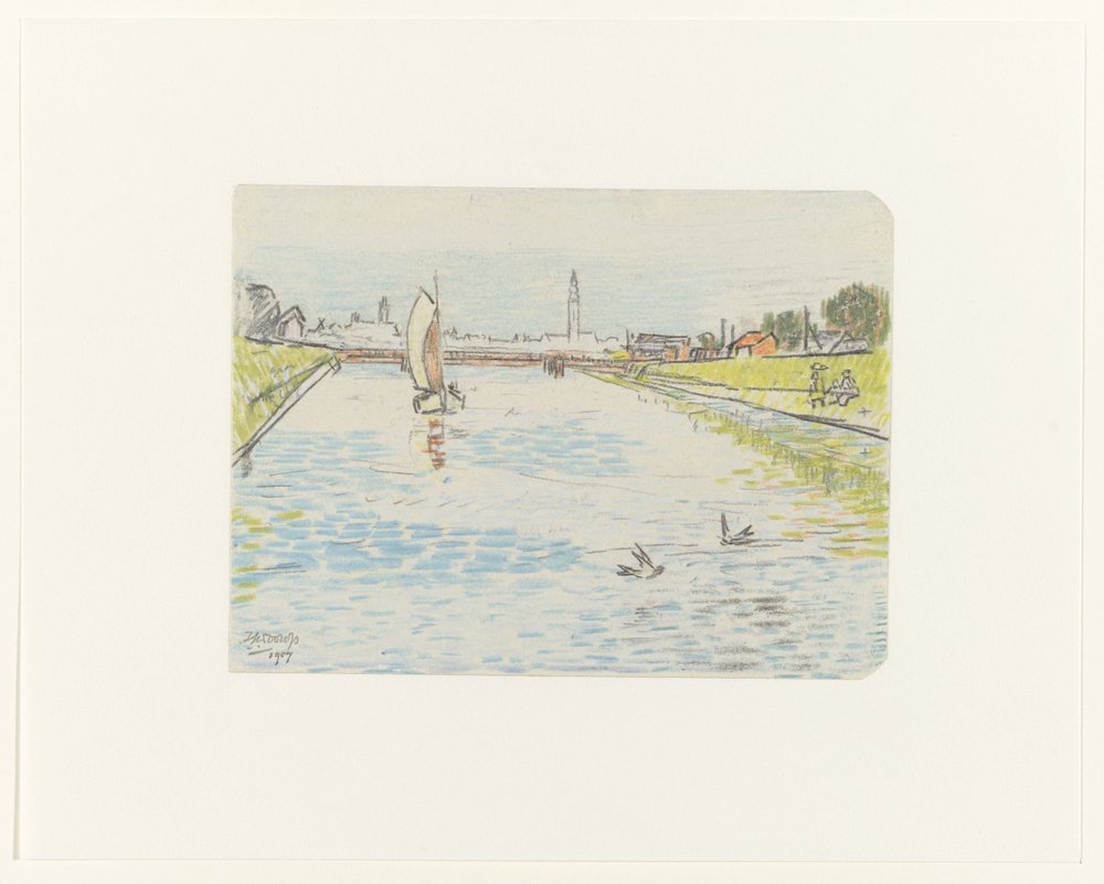 帆船のある運河の眺め