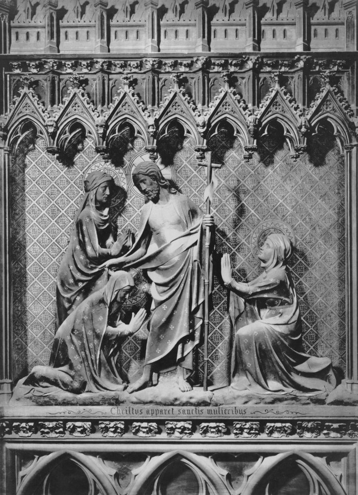 大聖堂、内部、聖歌隊のスクリーン、イエス・キリストと聖女、1340-51年頃（多色石）
