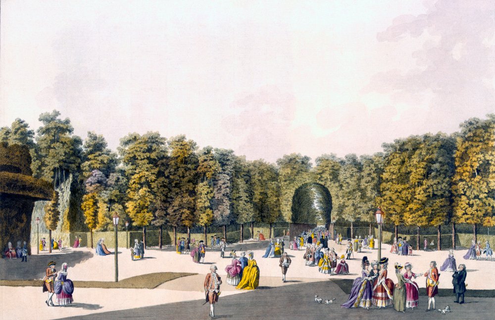 1790年代のウィーン、アウガルテンでの「ため息の散歩」の眺め