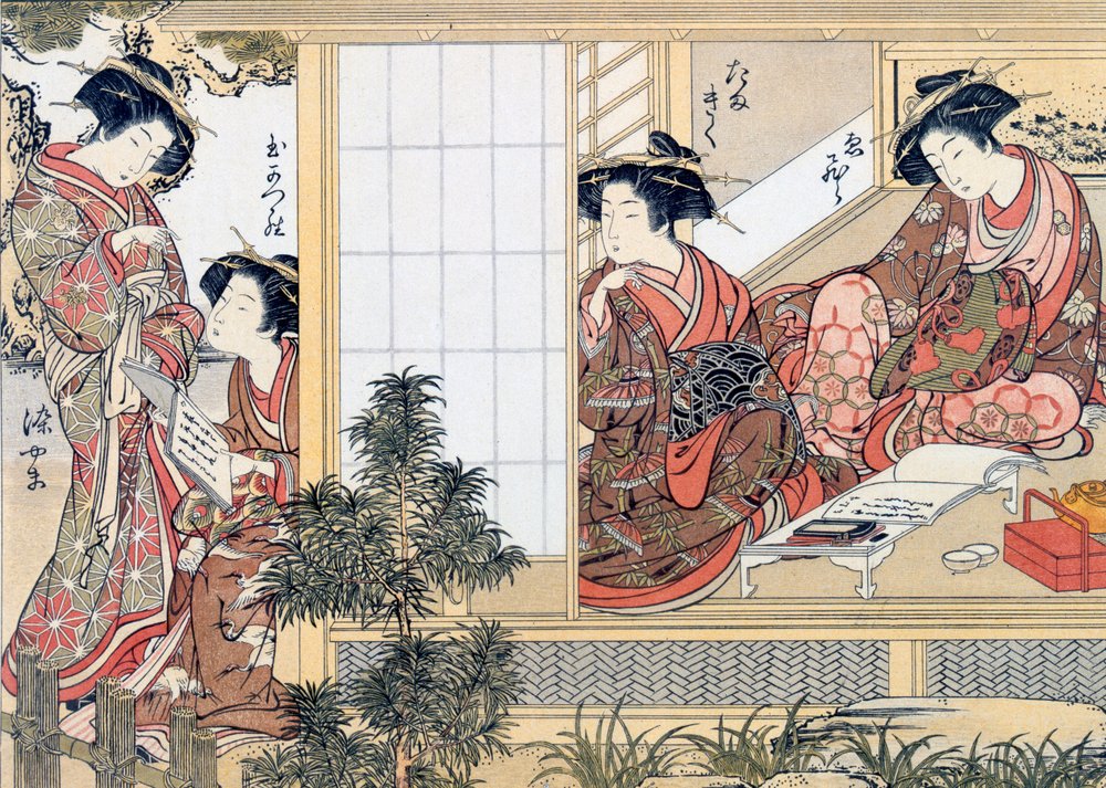 女性の日本の遊女の読み書き、c1776。