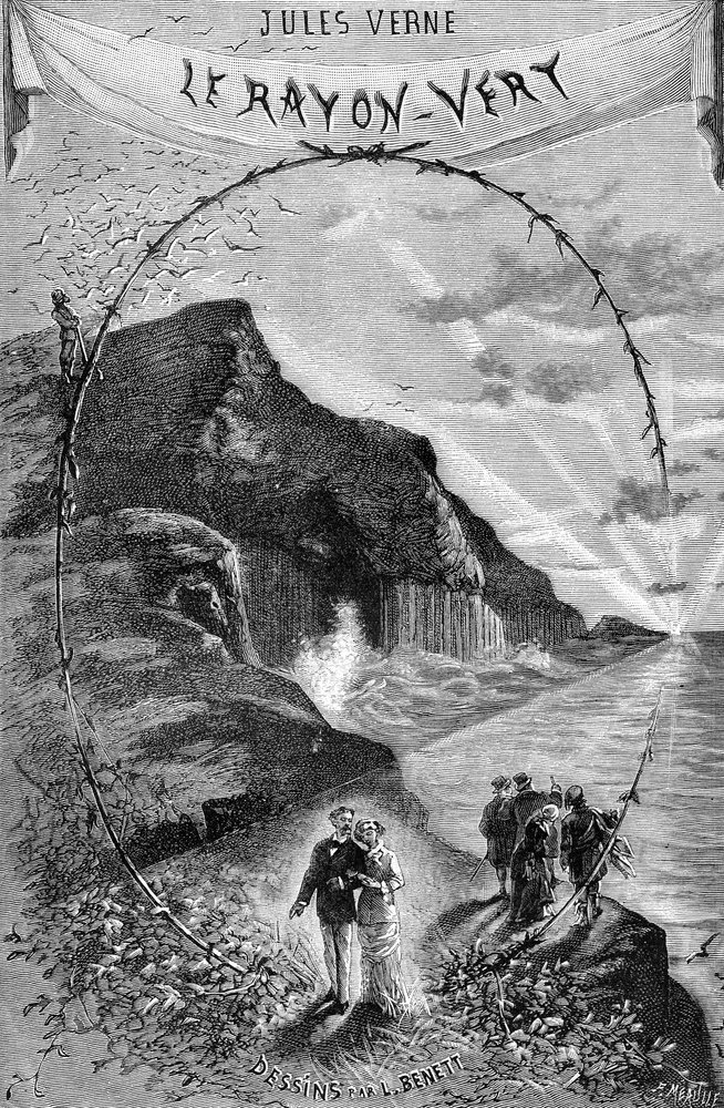 ジュール・ヴェルヌの小説『緑の光線』の扉絵、ヘッツェル・コレクション/Extraordinary Voyages 1882年。レオン・ベネット作。