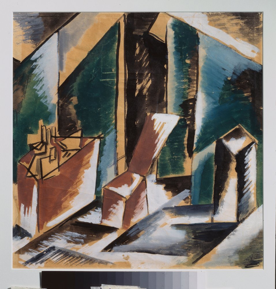 準備装飾。 Lyubov (Lioubov) Sergeyevna Popova (1889-1924) の作品、紙にグワッシュ、1910 ...
