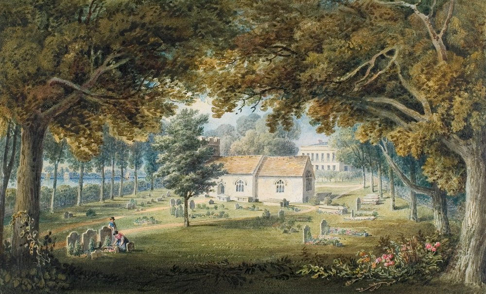 ブリトン・フェリー、チャーチヤード（紙に水彩、鉛筆、アラビアゴム）