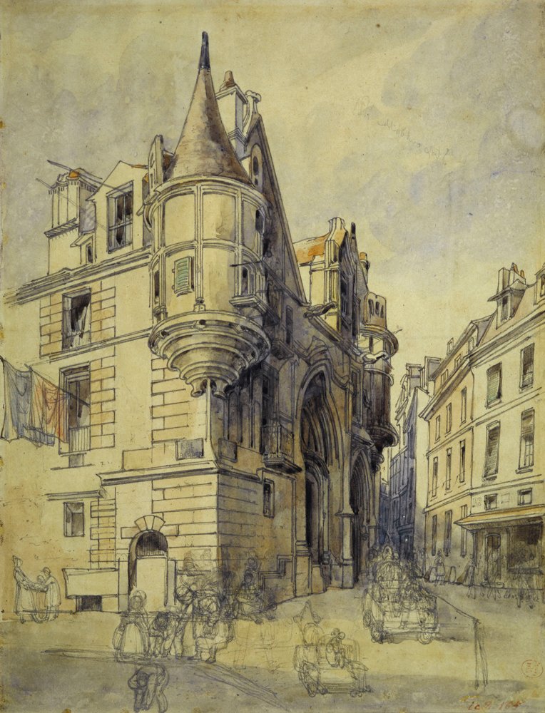 ホテル・ド・サンス、フィギエ通り、1833年頃（鉛筆と水彩画）