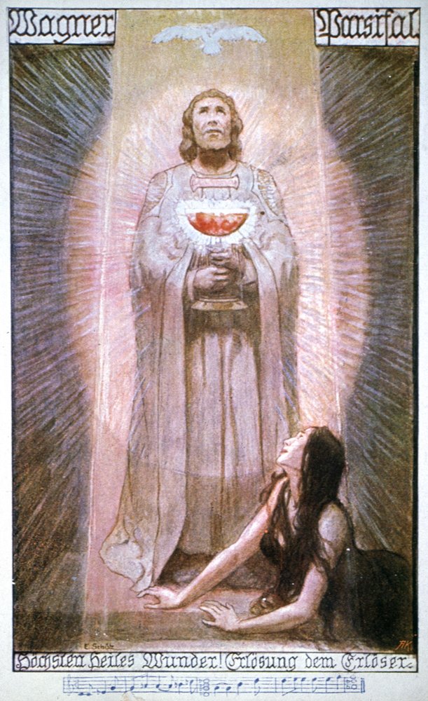 パルジファルとグラール、瀕死のクンドリー、20世紀初頭（絵葉書）