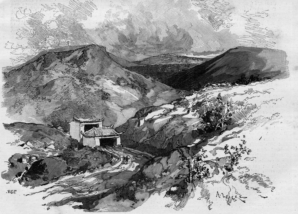 トンキンの国境にある中国の門。1885年「The Illustrous World」に掲載された版画。