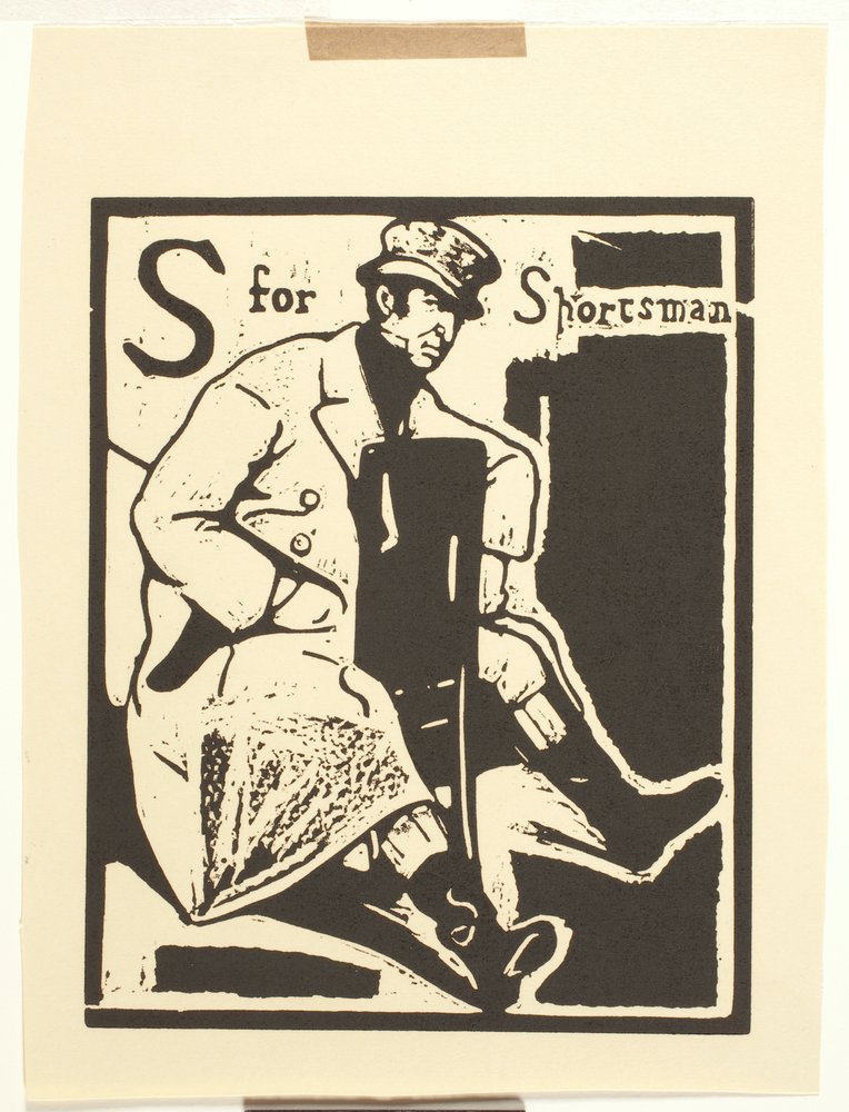 Sはスポーツマン（紙に木版画）