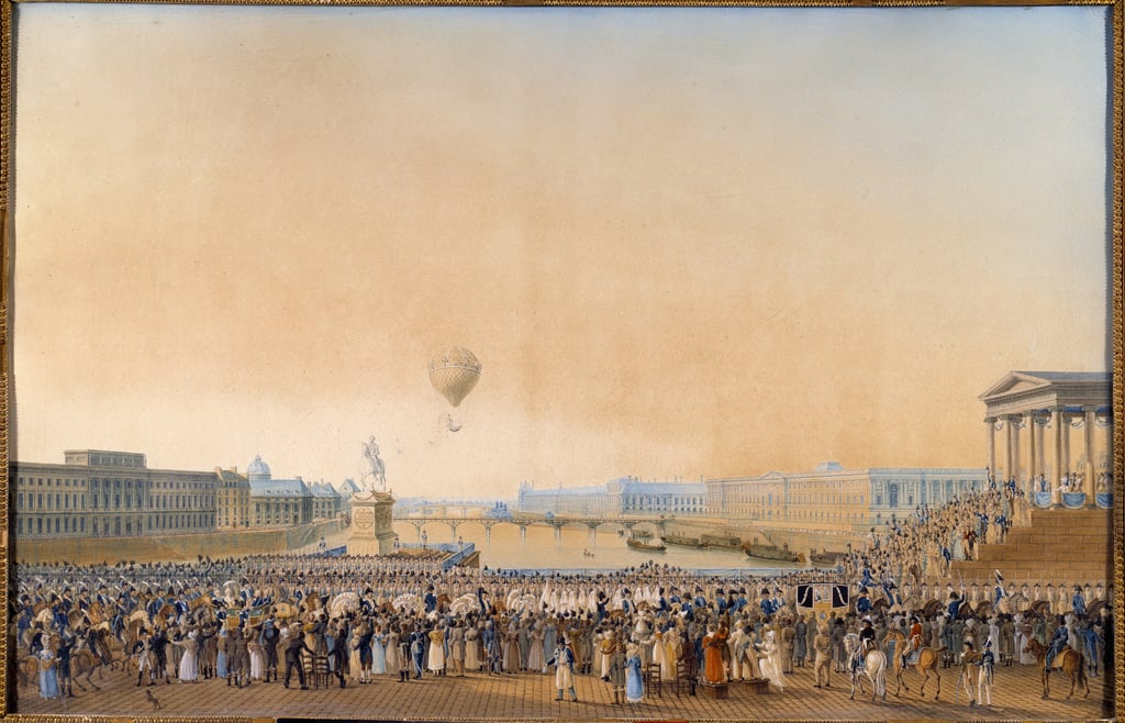 1814年5月3日、フランス王ルイ18世（1755年～1824年）のパリでの入場シーン。アントワーヌ・イグニス・メリング（1763-1831 ...