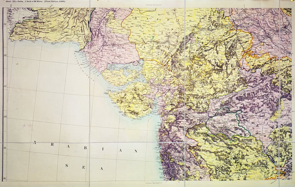 カッチアンドボンベイ大統領の地図、インド、1898年