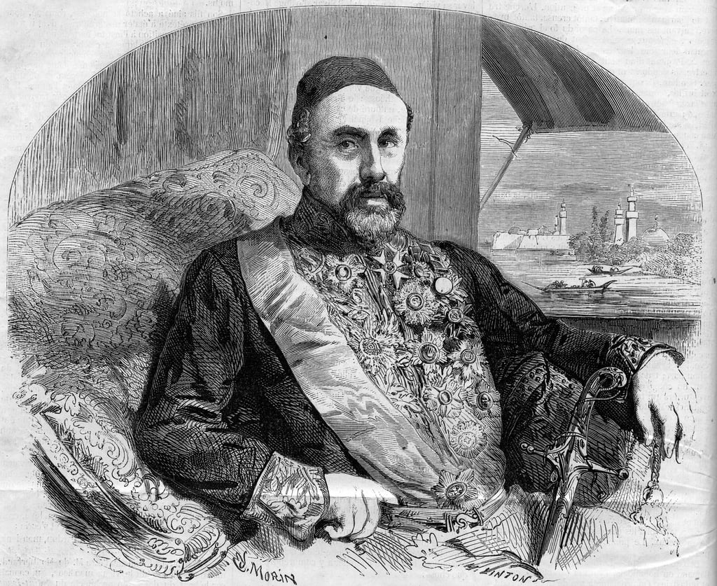 トルコの政治家・大使であるフアード（Fuad）パシャ（1815-1869）の肖像。7月10日付の「イラストレーション・ワールド」65号に掲載さ ...