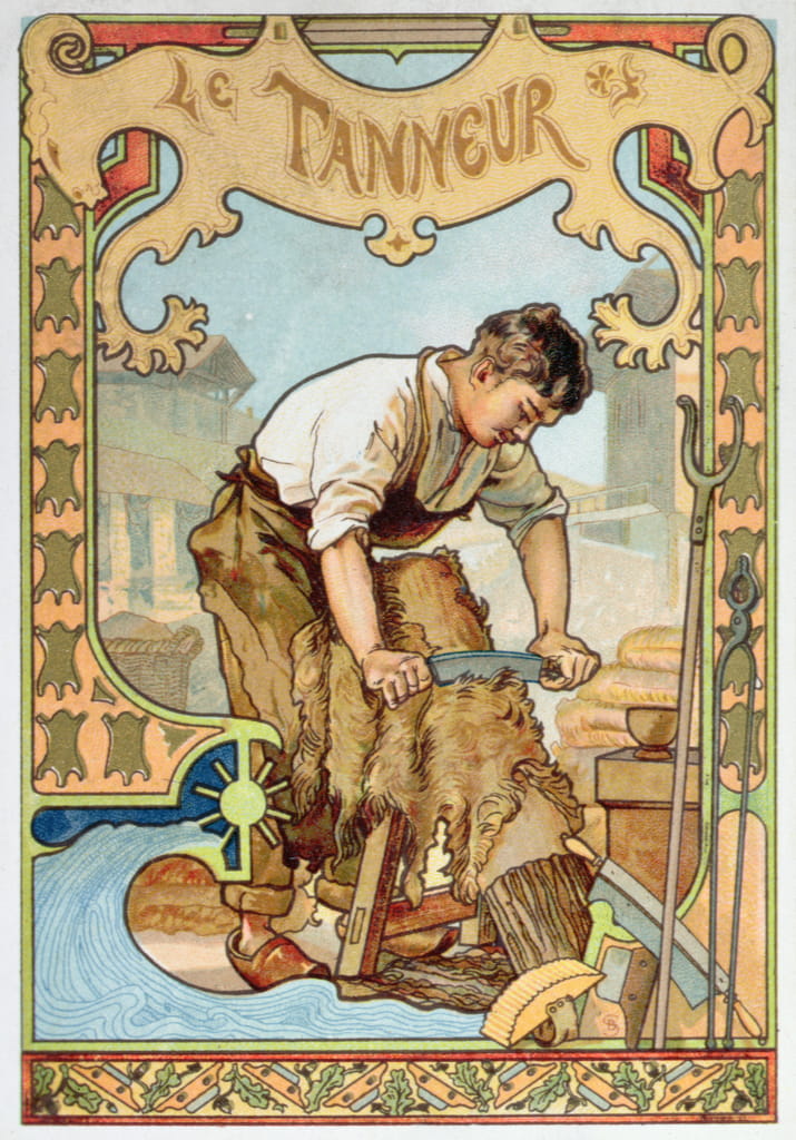 1899年頃に出版された工芸品の本に掲載されていた「タンナー」のイラスト（カラーリトグラフ）