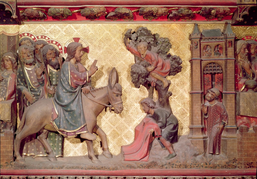 エルサレムへのキリストの侵入の詳細、1340-51年の塗られた石