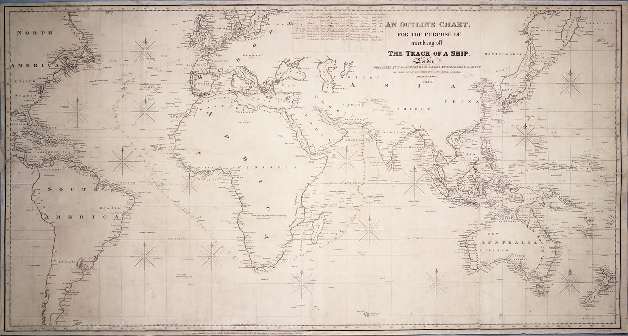 船の航跡を示すための海図。
