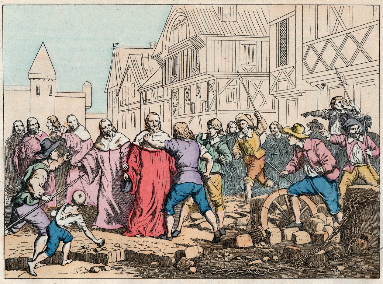 La Fronde（1648年8月27日）-パリのバリケード：議会議長マチュー・モール（1584-1656）を脅かすローターボーイ-反乱軍に手 ...