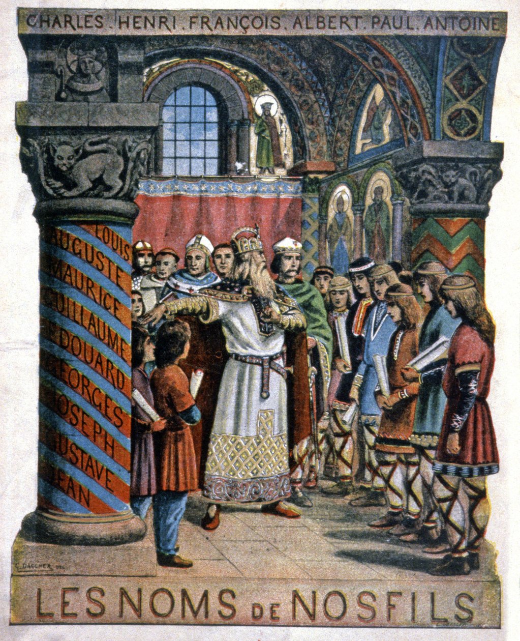 シャルルマーニュと学校、1900年頃（イラスト）