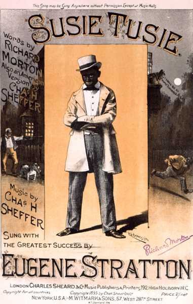 リチャード・モートン作詞、C.H.シェファー作曲の「Susie Tusie」の楽譜の表紙（カラーリトグラフ）。