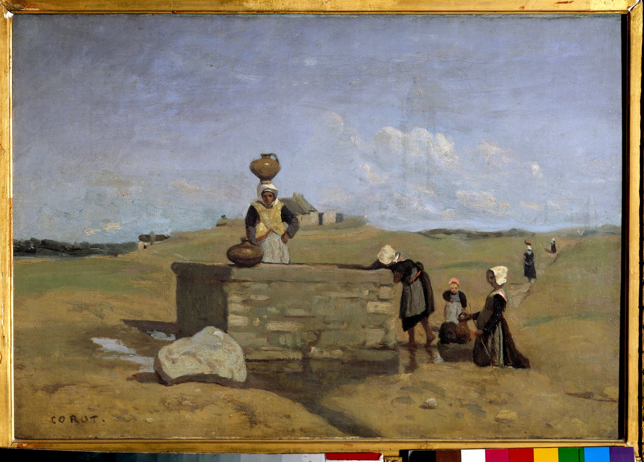 泉に集うブレトン人、バッツ村 カミーユ・コロー（1796-1875）の絵画 19世紀 日0.38x0.55 m