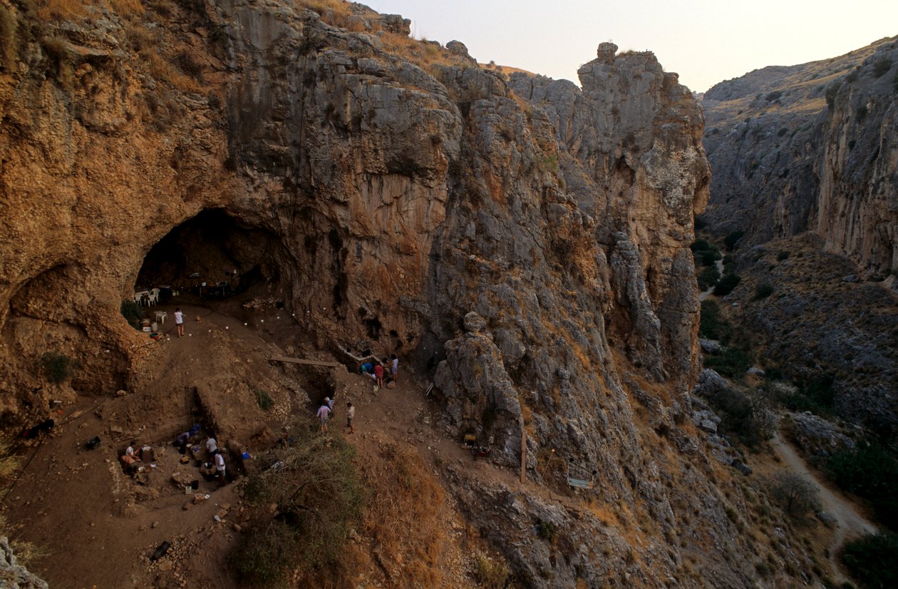 2008年、イスラエル、ネアンデルタール人発掘現場のアムド洞窟（写真）。