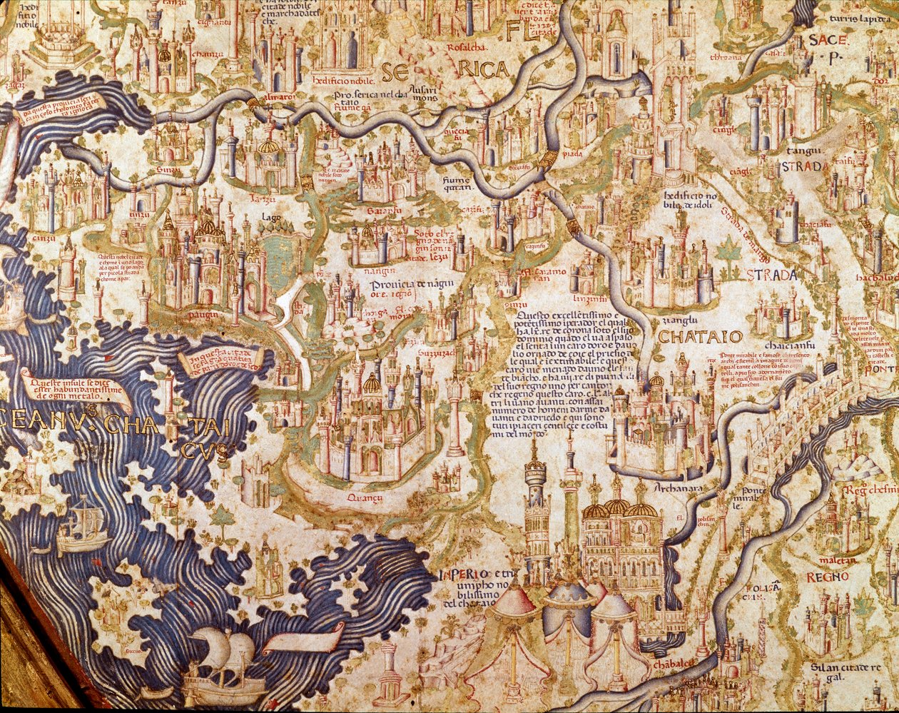 中国の眺め (Cambaluc、現在の北京) 兄弟マウルス (マウロ) カマルドレーゼ 1459 (地図) の世界地図 (mappamundi ...