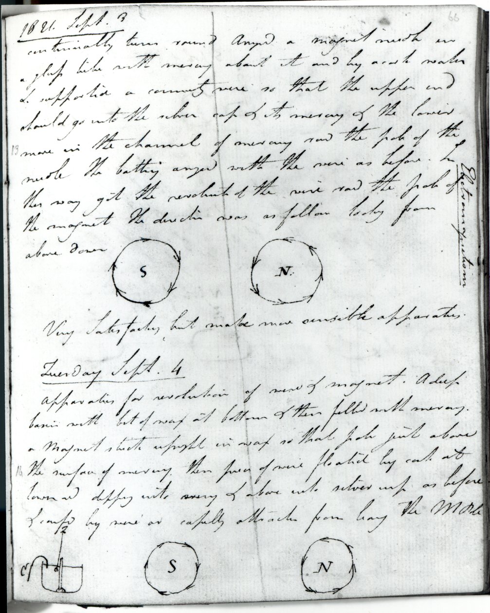 1821年9月3日の「現在の実験の回転」に関するファラデーのノートからのページ75