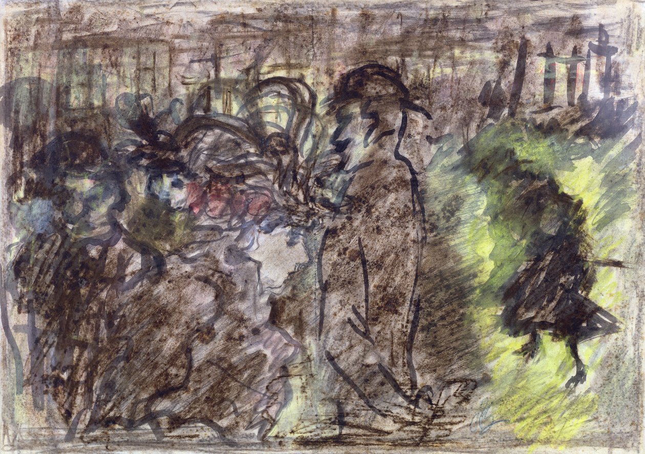 The Square、Evening、1899（パステル、トイレ、紙にインク）