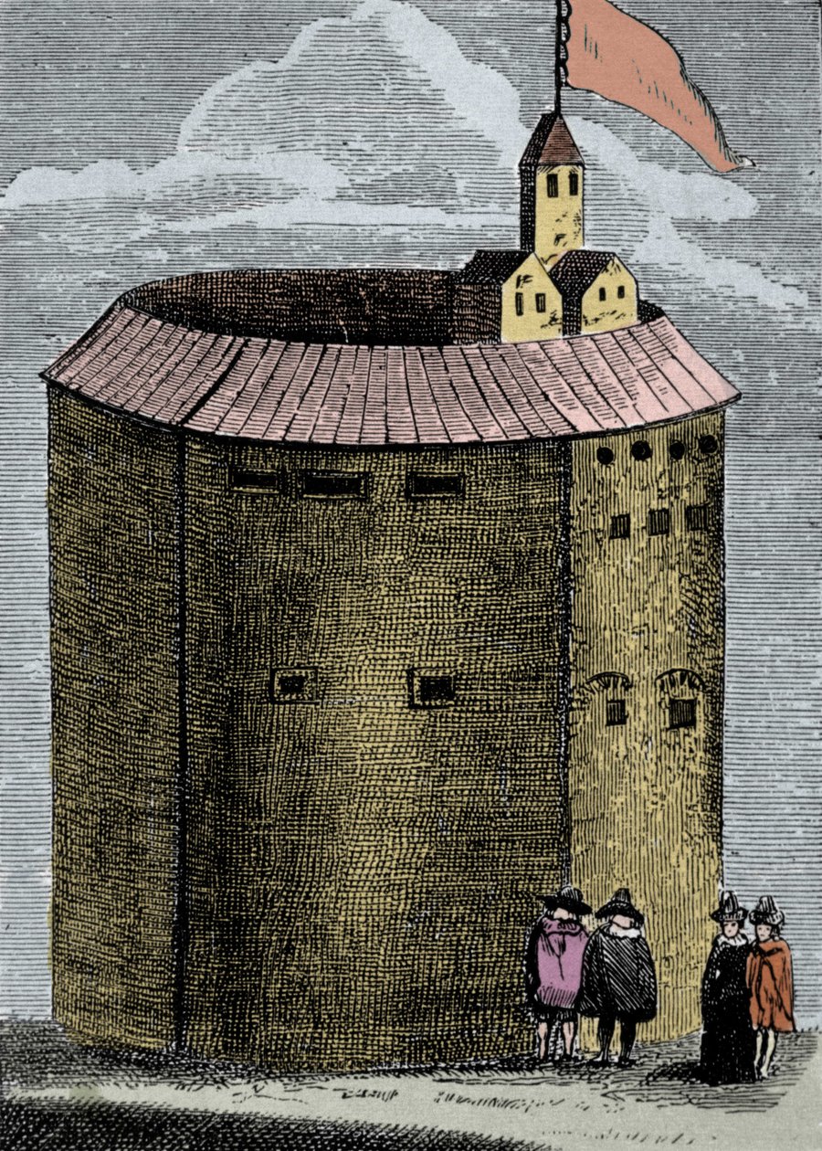 ウィリアム・シェイクスピア(1564-1612)の時代のロンドン・グローブ座の風景。19世紀のエングレーヴィング。