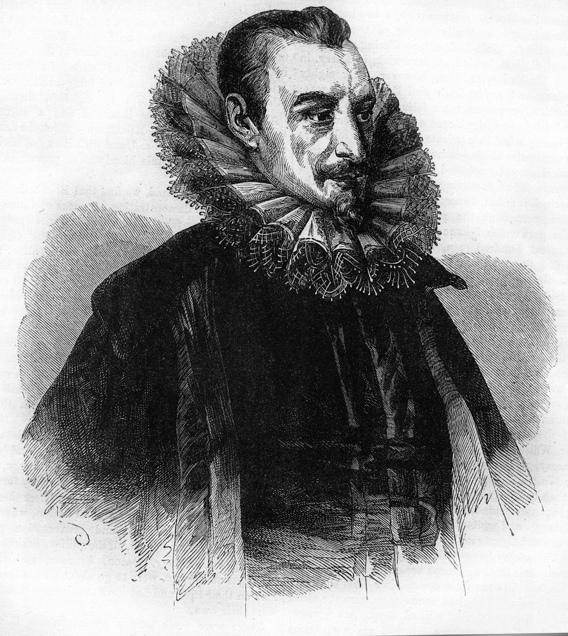 イギリスの詩人エドマンド・スペンサーの肖像（1552年～1599年）。William Howittの "History of England ...