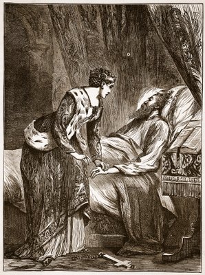 エドワード3世の死床にいるアリスペラーズ、カッセルズイラストレイテッドイングランドオブイングランドのイラスト（セピア写真）