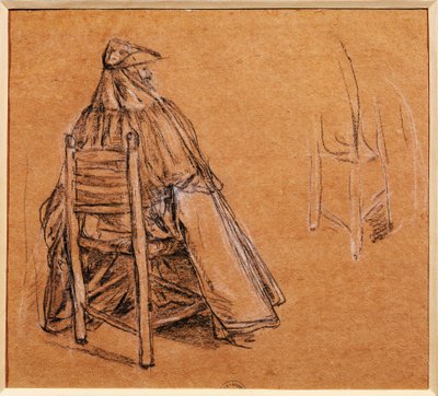 イタリア、ヴェネツィア、ピエトロ・ロンギ（1702-1785）作「仮面の紳士（Gentiluomo con bautta）」、ドローイング