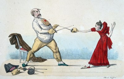 フェンシングのレッスン：若者の体格を矯正し、事故を防ぐ方法 - 19世紀、カルナヴァレ美術館。