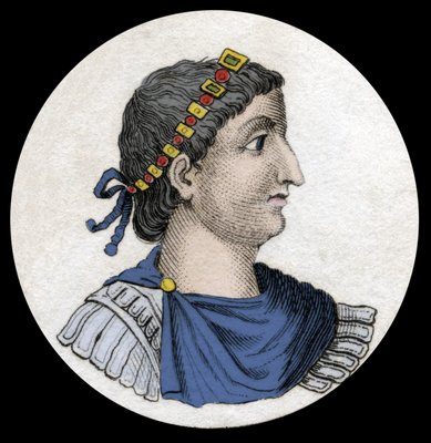 ローマ皇帝テオドシウス1世（フラウィウス・テオドシウス）（347-395）の肖像 19世紀のエングレーヴィング。