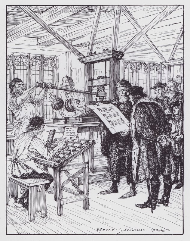 William Caxton in seiner Druckerei