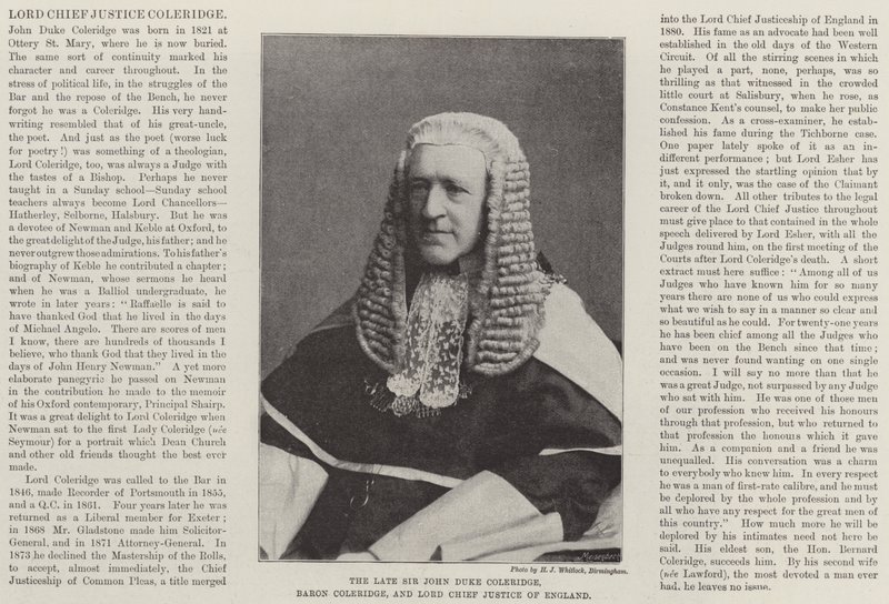 Der verstorbene Sir John Duke Coleridge, Baron Coleridge und Lord Chief ...